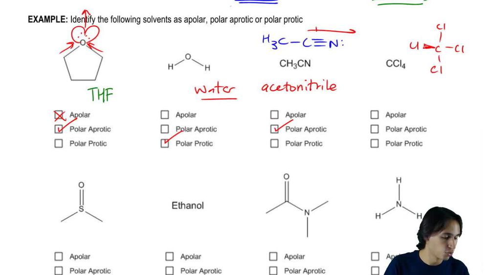 The difference between protic vs. aprotic solvents. | Pearson+ Channels