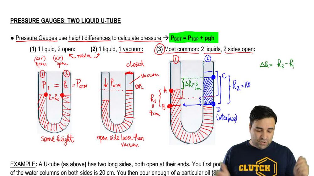 Hydrostatics: Two Fluids in U-Shaped Tube | Pearson+ Channels
